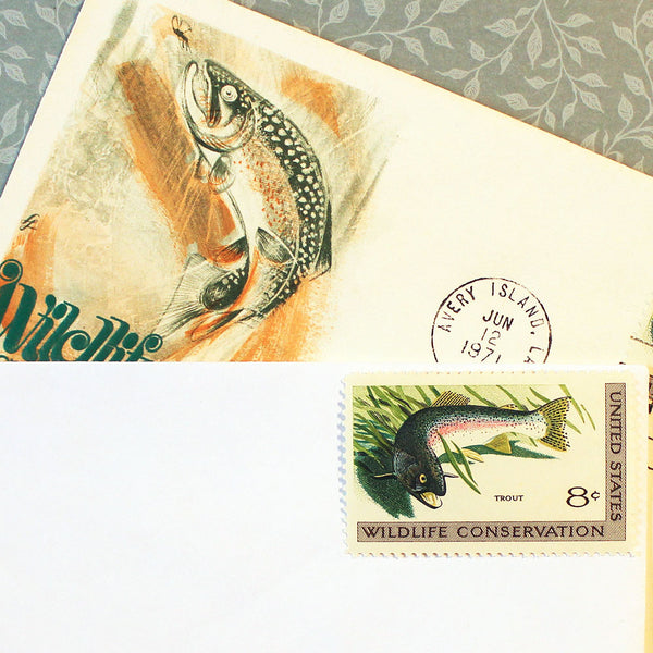 8c Trout Stamps .. Vintage Unused US Postage Stamps .. Pack of 5 ...