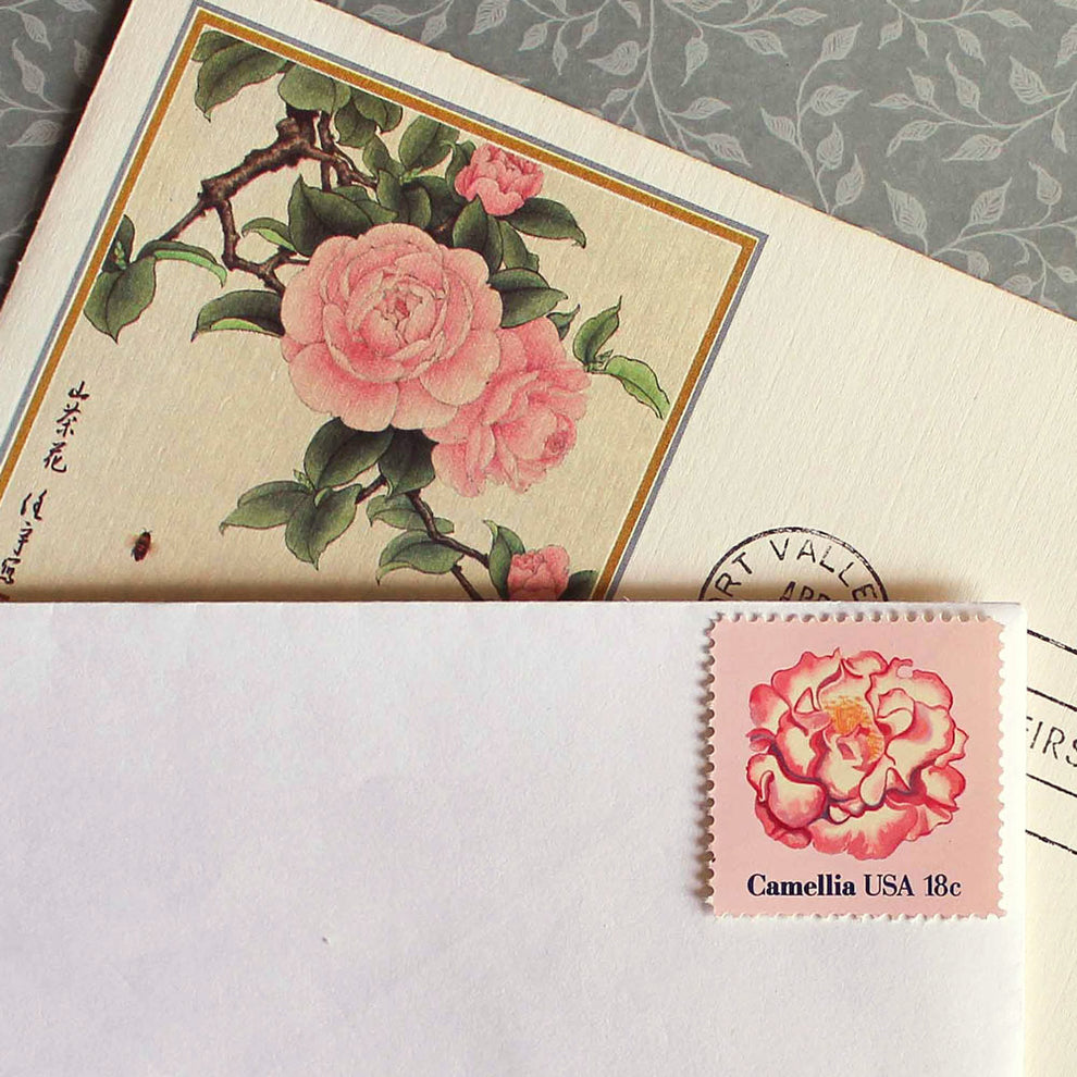 18c Pink Flowers Stamps .. Vintage Unused US Postage Stamps .. Pack of ...