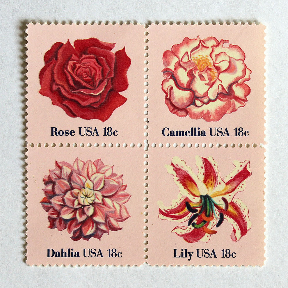 18c Pink Flowers Stamps .. Vintage Unused US Postage Stamps .. Pack of ...