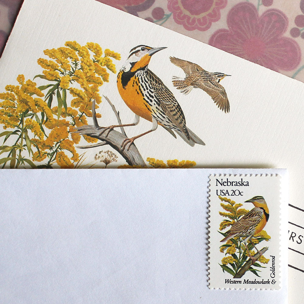 20c Nebraska State Bird and Flower Stamps .. Vintage Unused US Postage ...