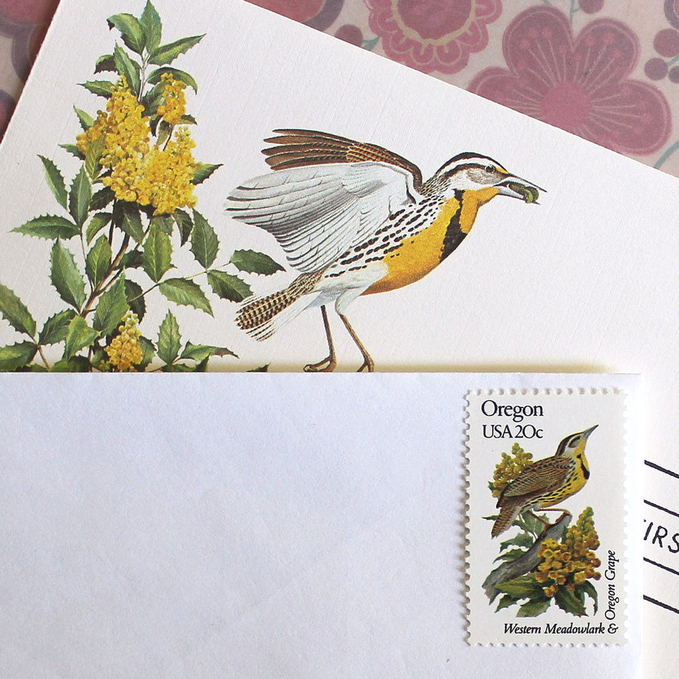 20c Oregon State Bird and Flower Stamps .. Vintage Unused US Postage ...