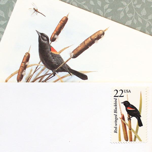 22c Red-winged Blackbird Wildlife Stamps .. Vintage Unused US Postage ...